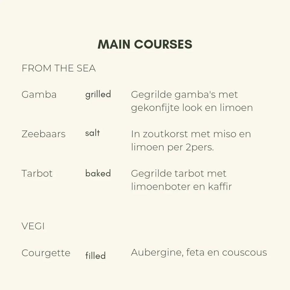 Menu at Sensi Concepts, Kalmthout