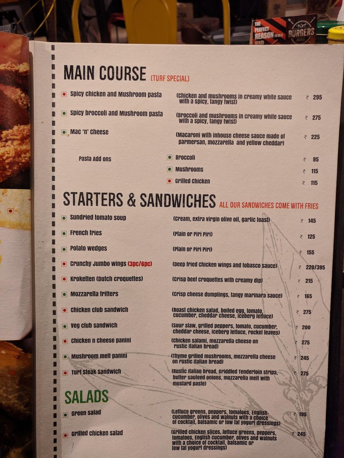 Menu at Turf Cafe, Thiruvananthapuram