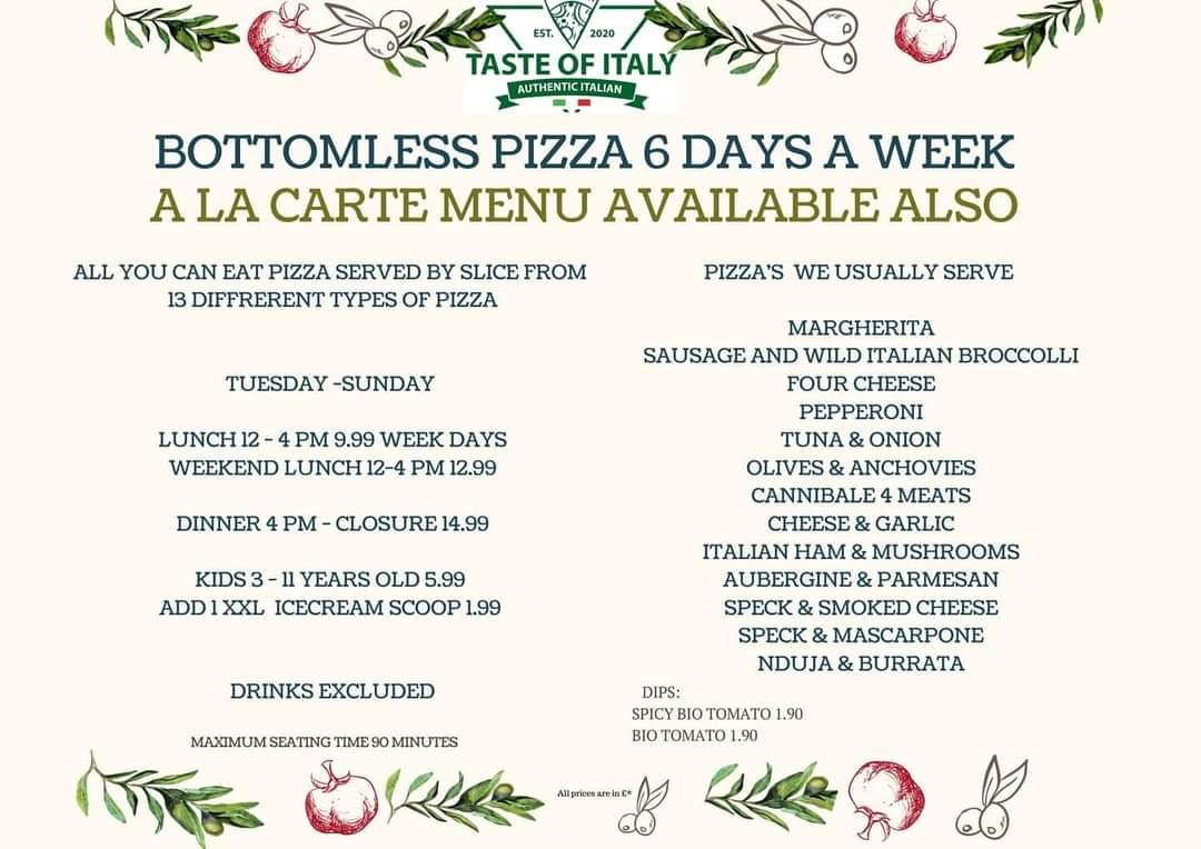 Menu at Taste of Italy Pizza Bar, Chelmsford