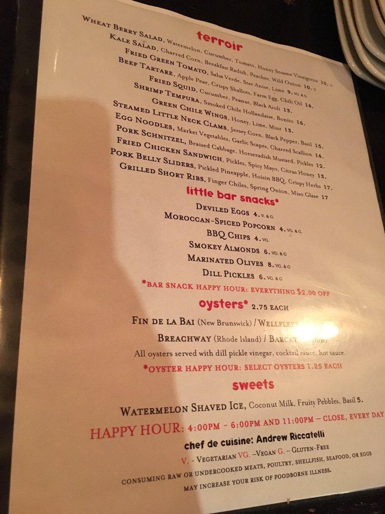 Menu at Terroir pub & bar, New York City, 24 Harrison St