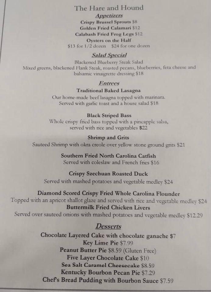 Menu at The Hare and Hound pub & bar, Landrum
