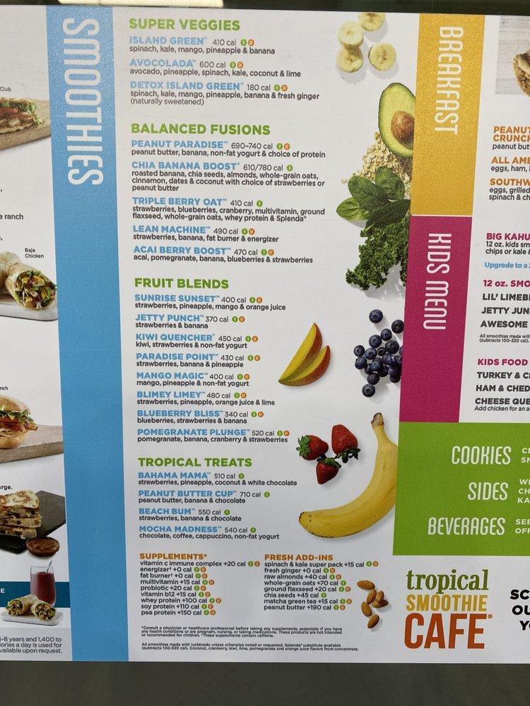 Menu at Tropical Smoothie Cafe, Boynton Beach, 512 E Woolbright Rd