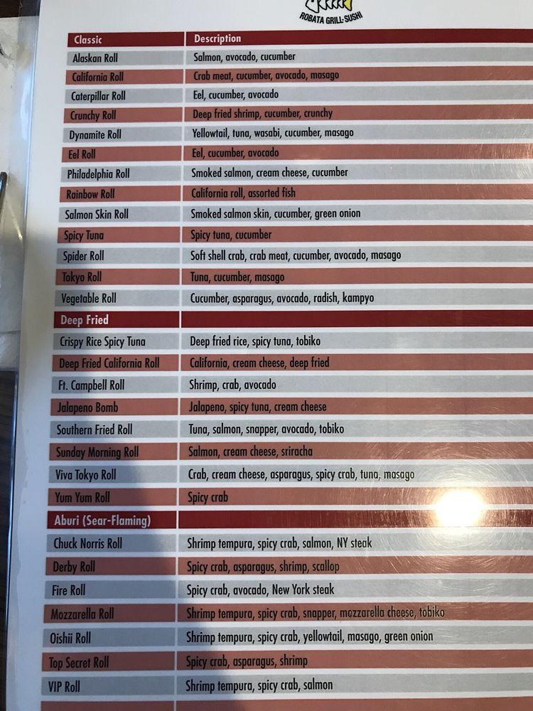 Menu at Yellowtail Robata Grill & Sushi restaurant, Clarksville