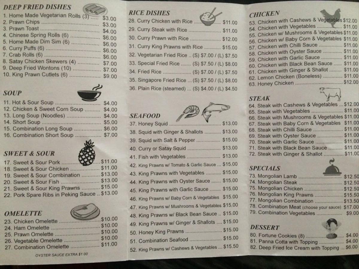 Menu at Chun Lai Chinese Restaurant, Laidley