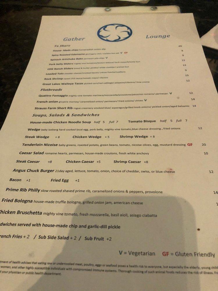 Menu at Gather Lounge pub & bar, Schaumburg
