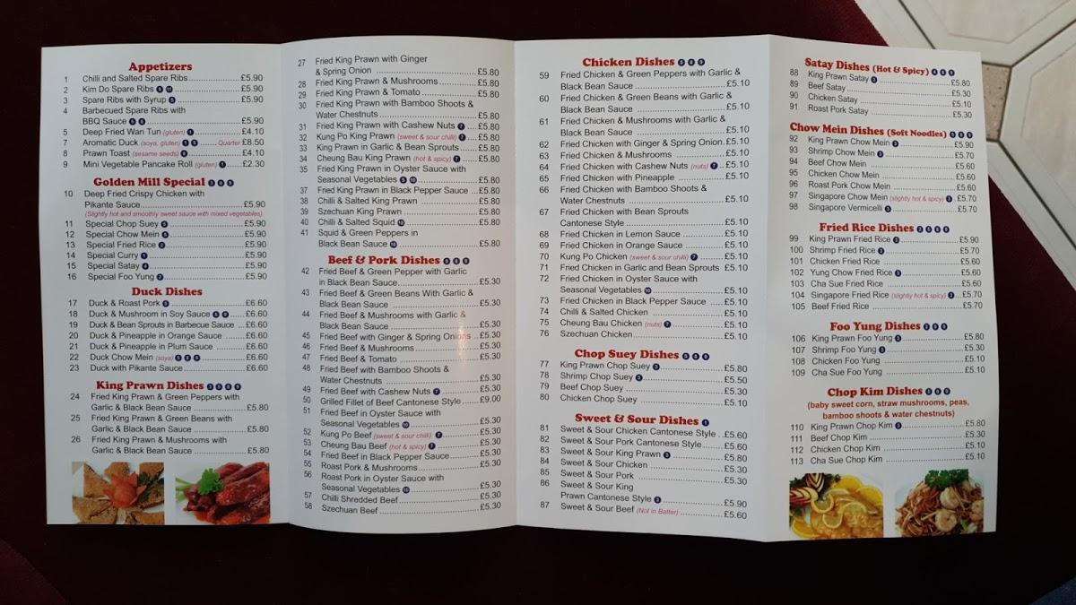 Menu at Golden Mill restaurant, Burgh le Marsh