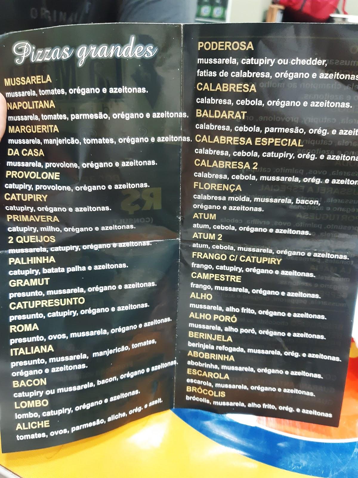 Menu at La Mafia di pizza restaurant, Santos