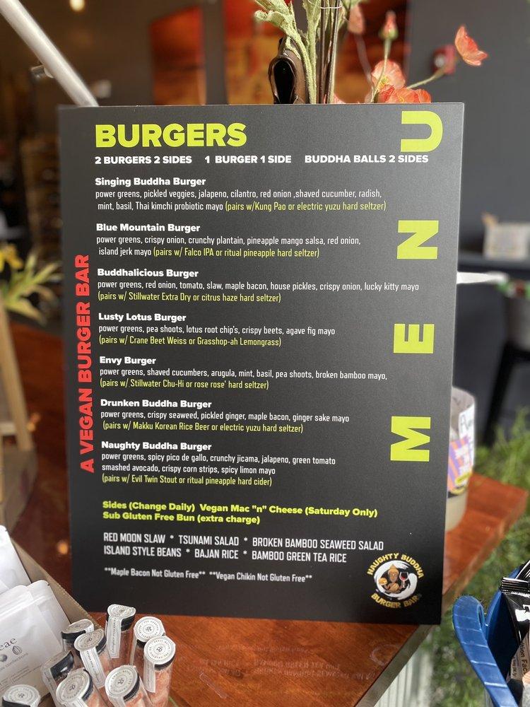 Menu at NAUGHTY BUDDHA BURGER BAR, Omaha