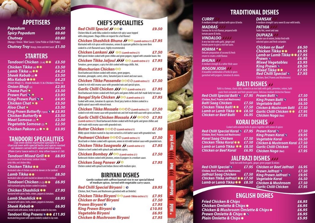 Menu at Red Chilli fast food, Abergele