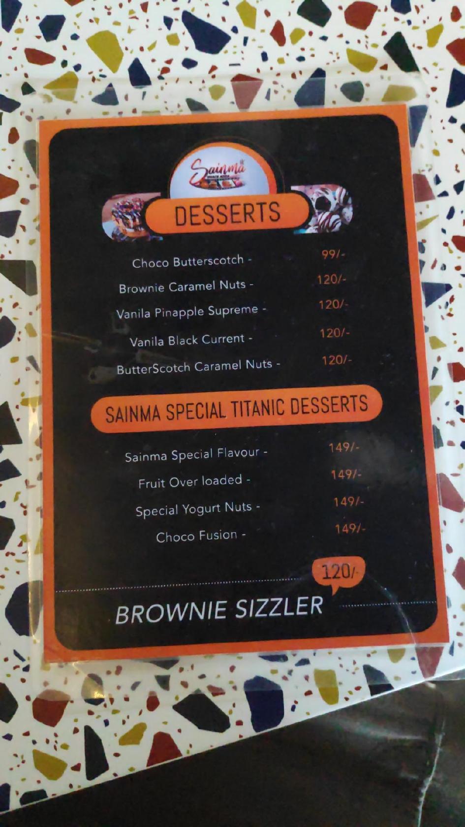 Menu at Sainma Snack Adda, Amalapuram