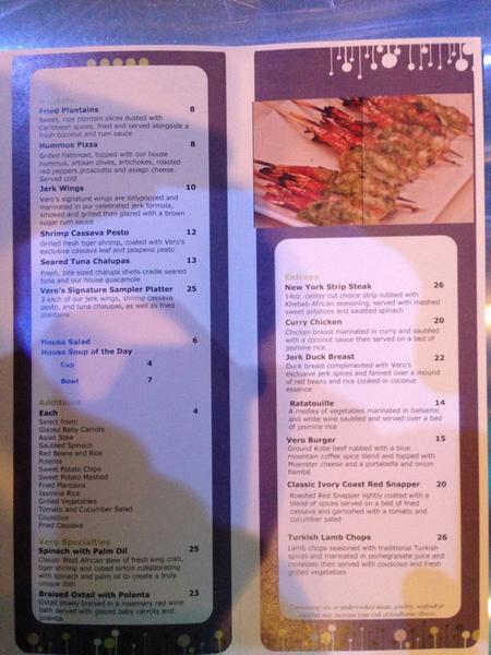 Menu at vero restaurant, Racine