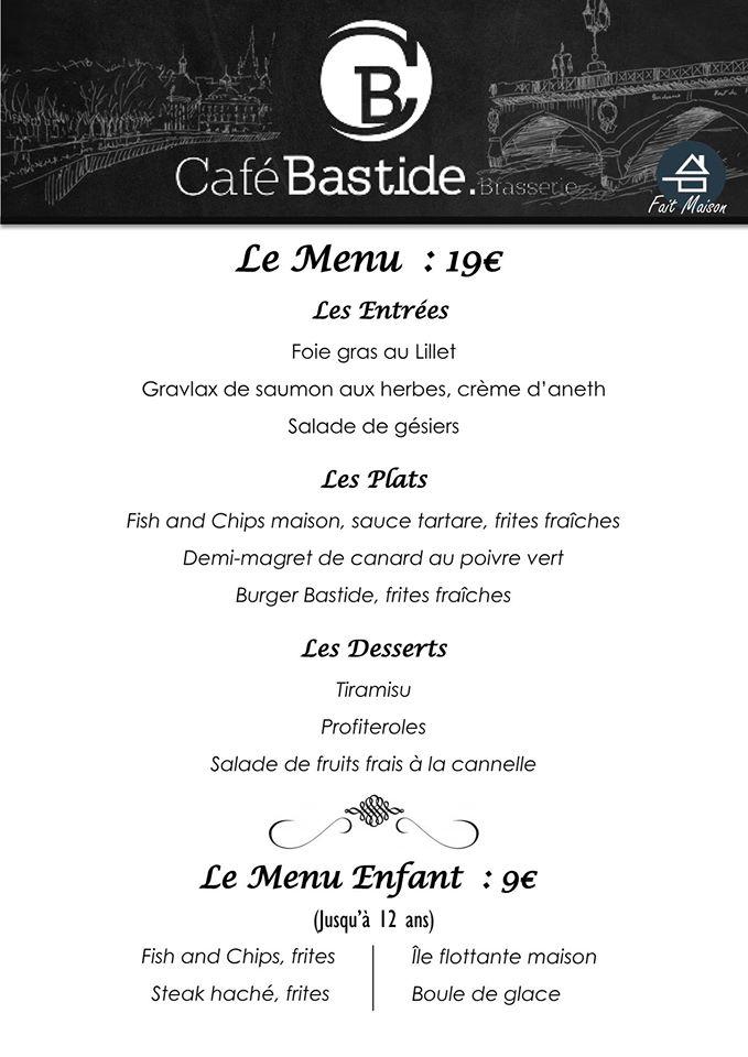Menu at Café Bastide, Bordeaux, 69 - 71 All. Serr