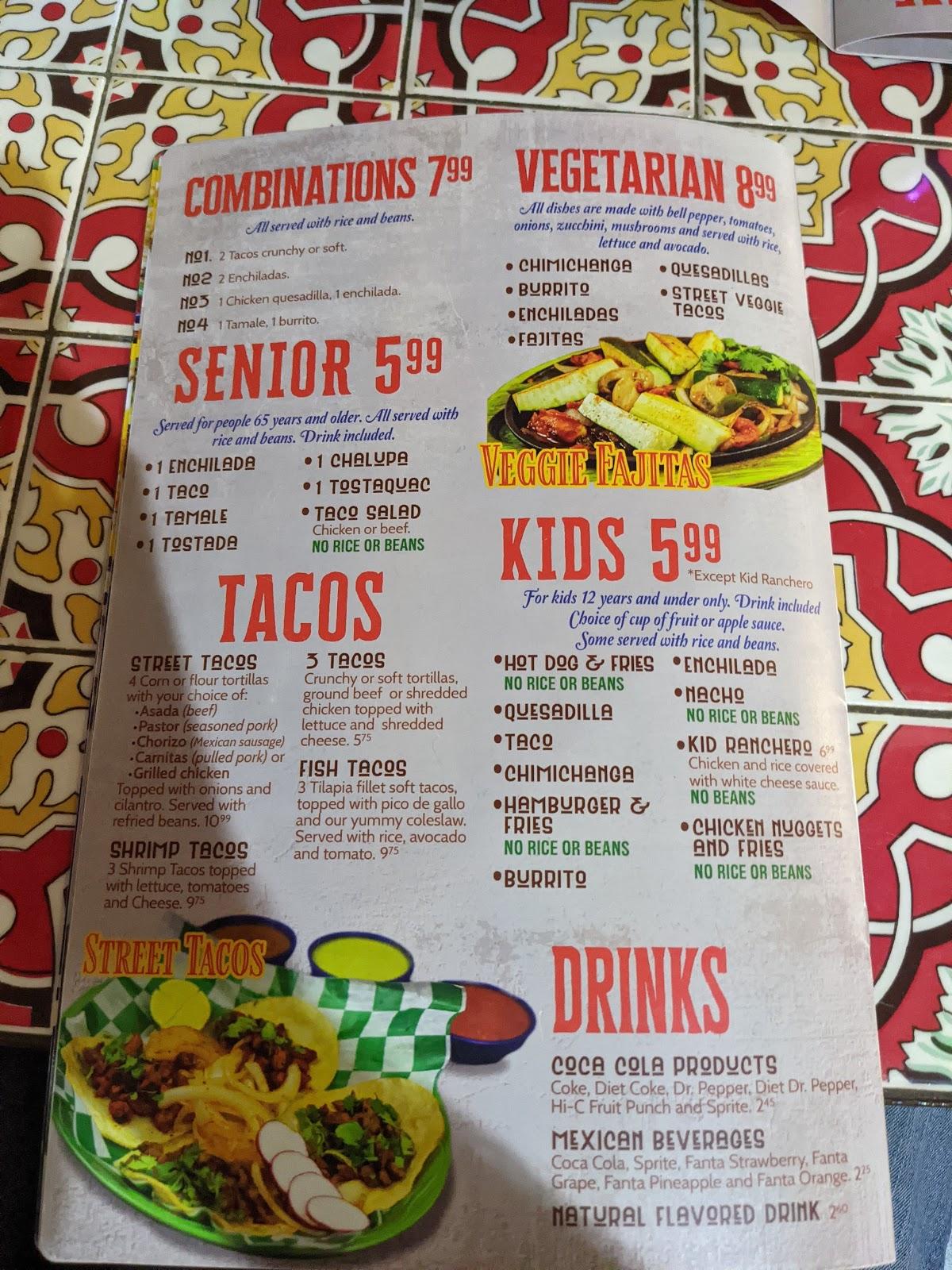 Menu at Casa Carlos Inc. restaurant, Prescott, AR-19
