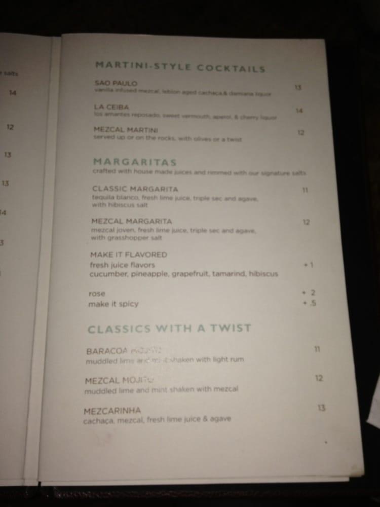 Menu at Casa Mezcal restaurant, New York City