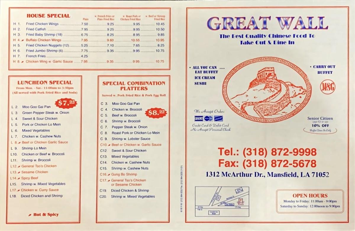 Menu at Great Wall Buffet restaurant, Mansfield