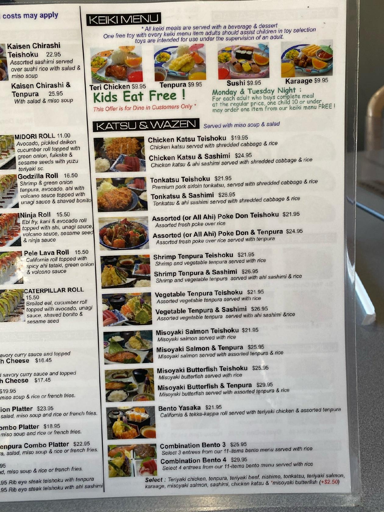 Menu at Gyotaku Japanese Restaurant, Pearl City, 98-1226 Kaʻahumanu St