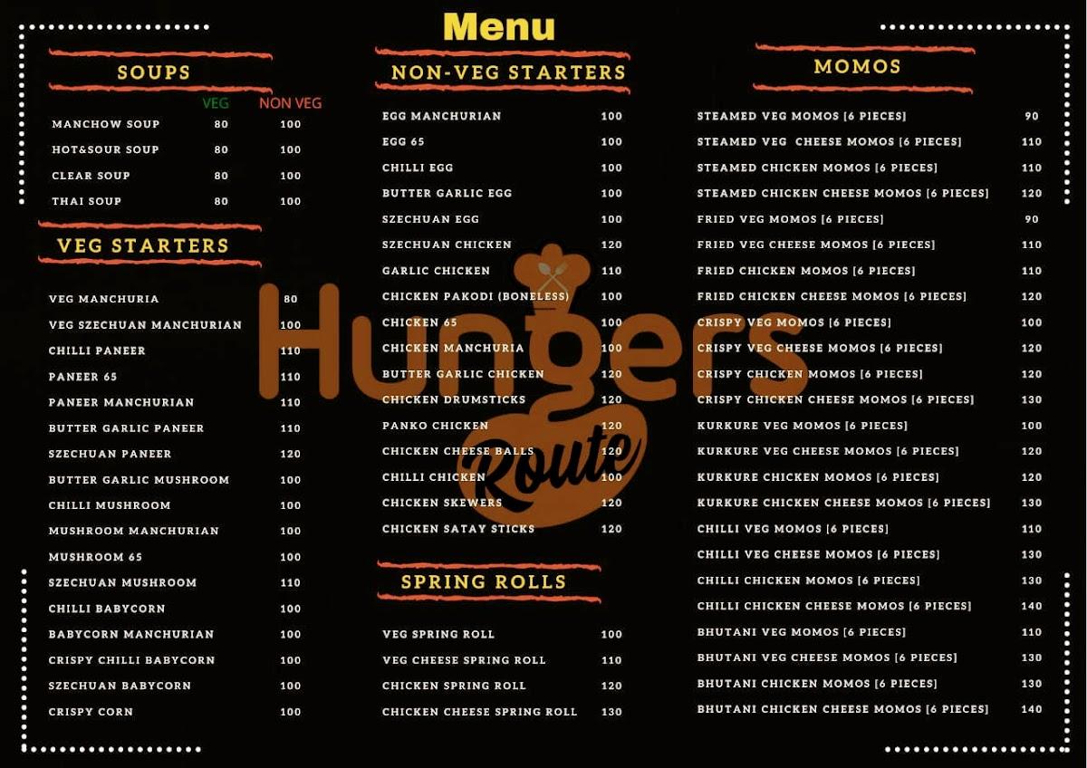 Menu at Hungers Route, Hyderabad, D.no 1-73/JH/103/p Ground floor