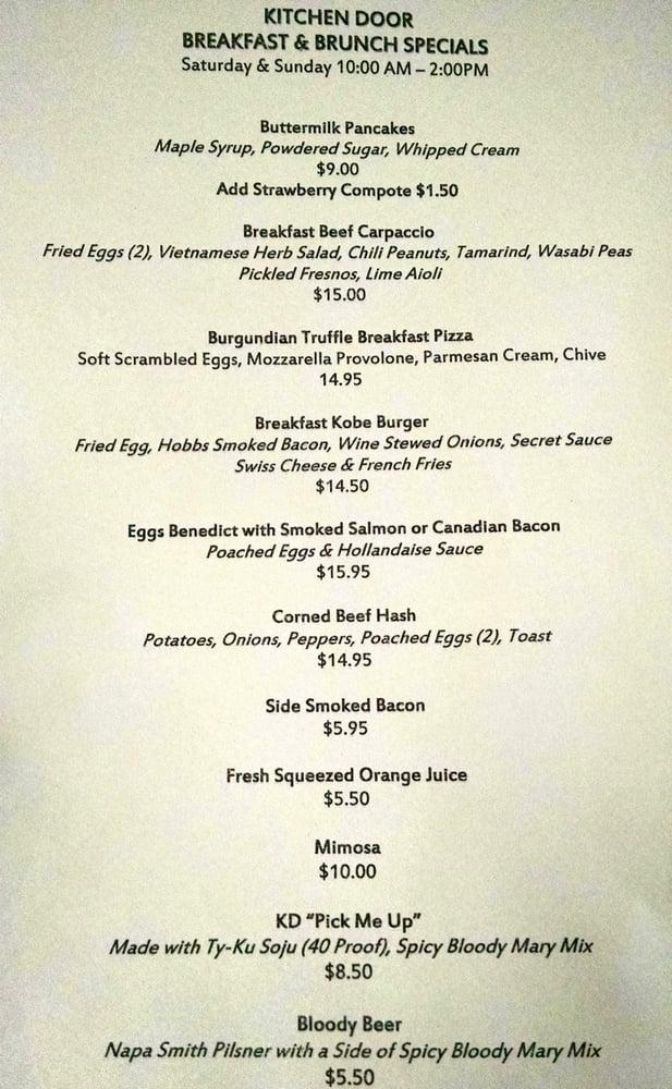 Menu at Kitchen Door pub & bar, Napa