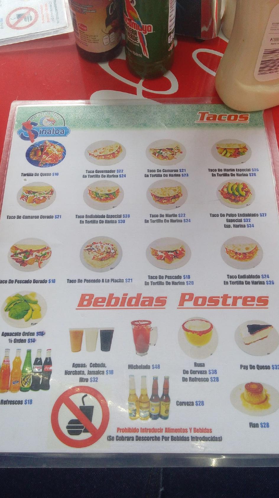 Carta del restaurante Sina Mariscos y Tacos, Guadalajara