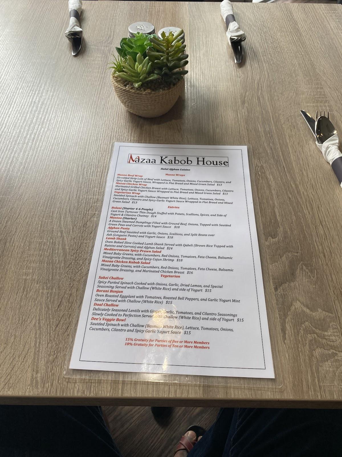 Menu at Mazaa Kabob House restaurant, Tracy