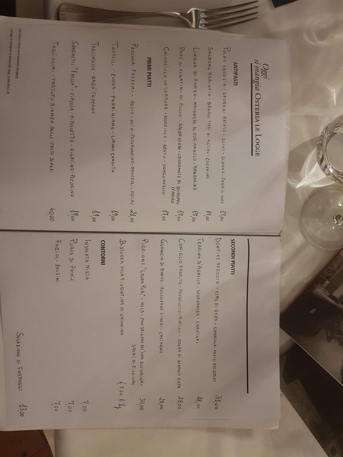 Menu at Osteria Le Logge restaurant, Siena