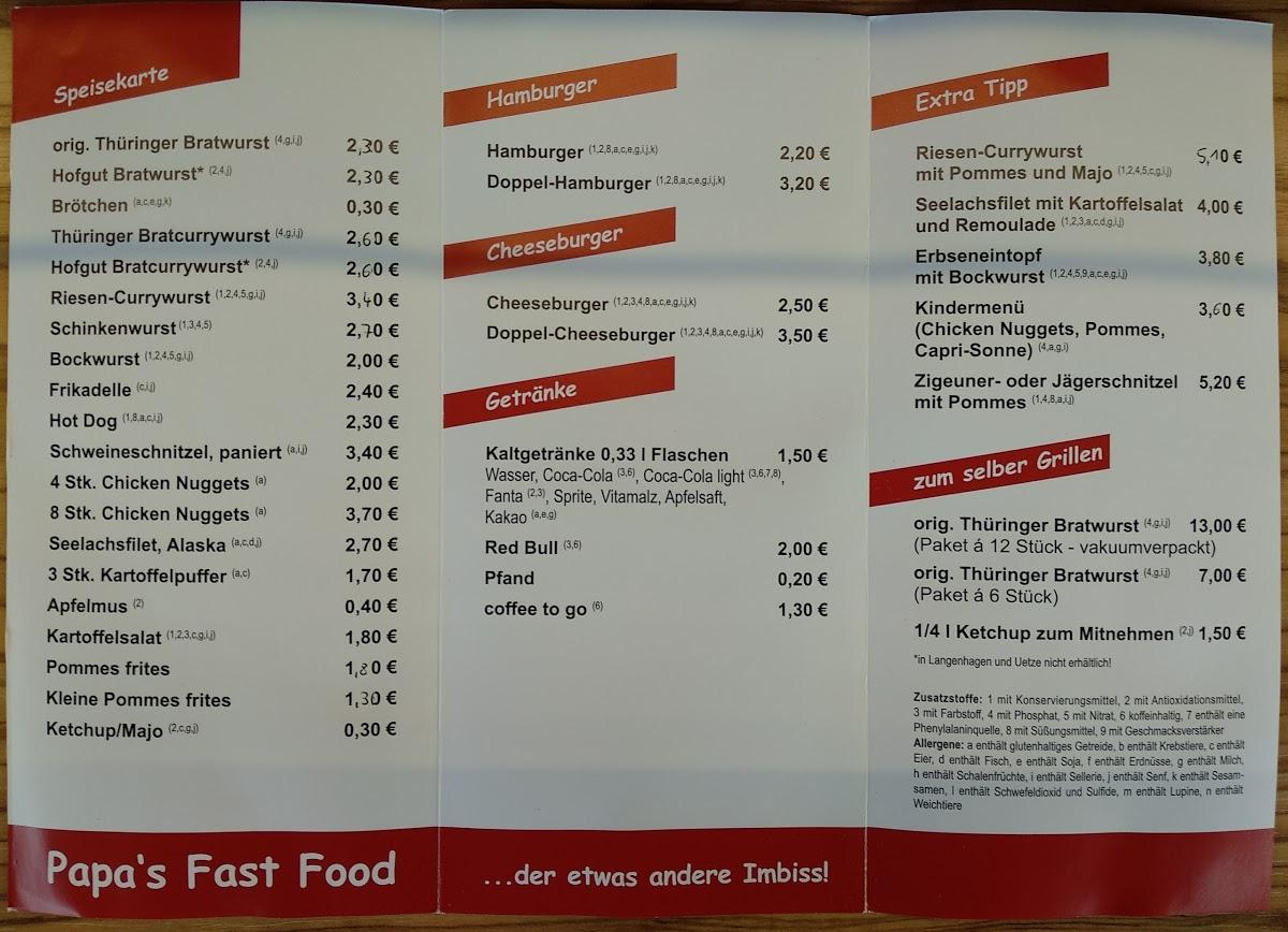 Menu at Papa's Fast Food, Langenhagen