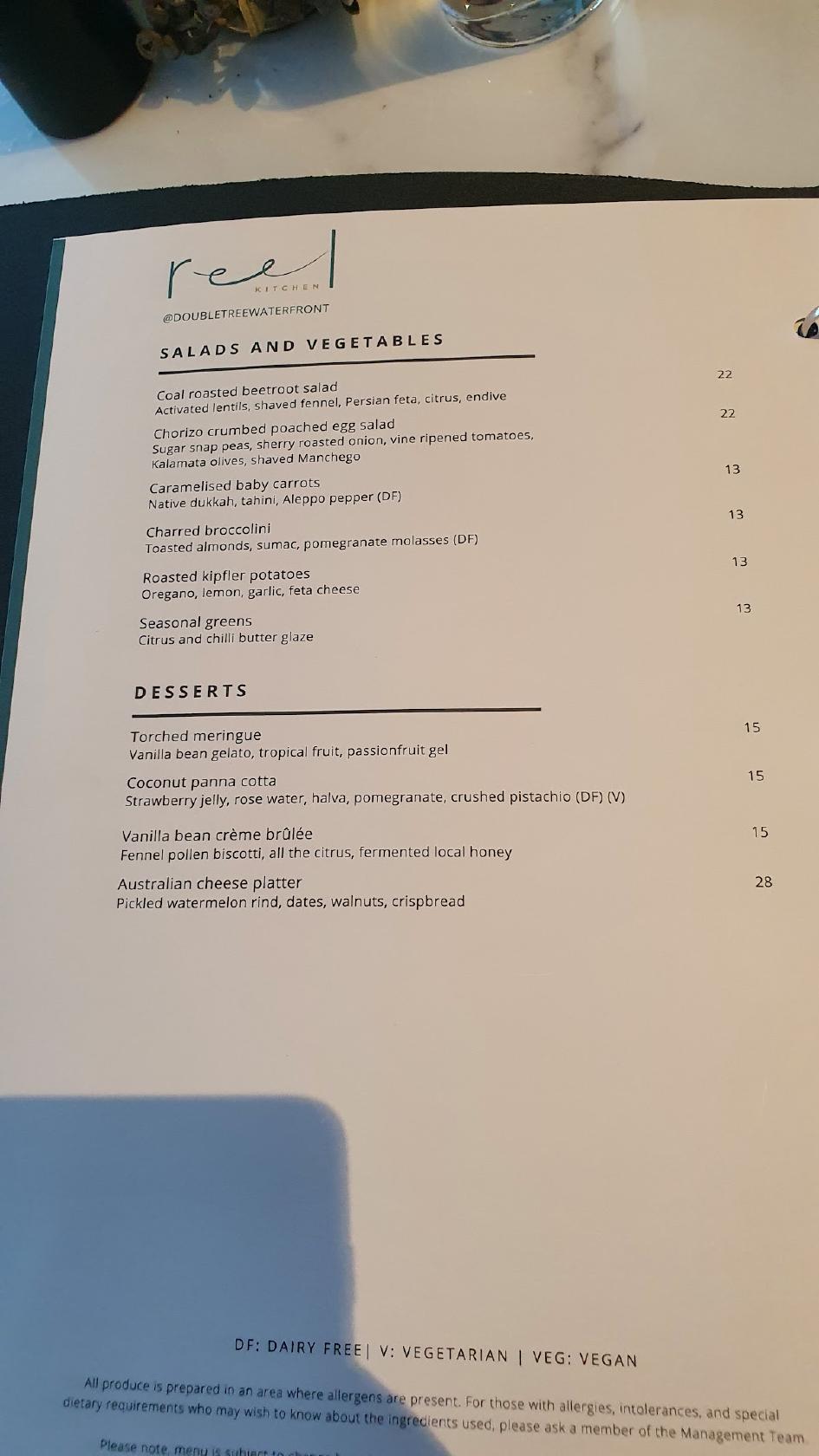 Menu at Reel Kitchen restaurant, Perth