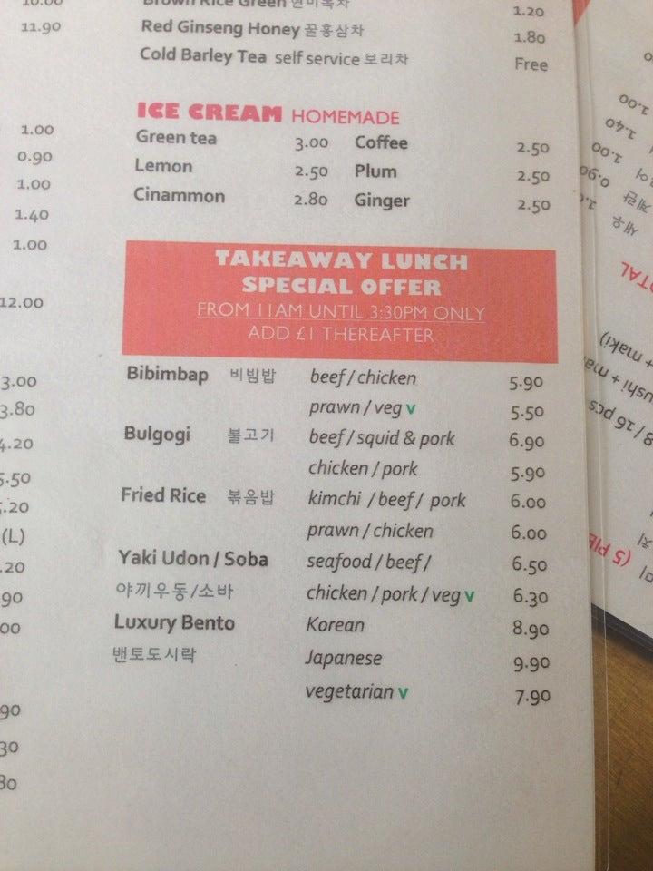 Menu at Seoul Kimchi restaurant, Manchester