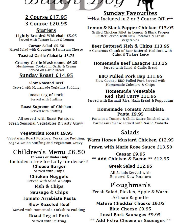Menu at The Black Dog pub & bar, Waltham Chase