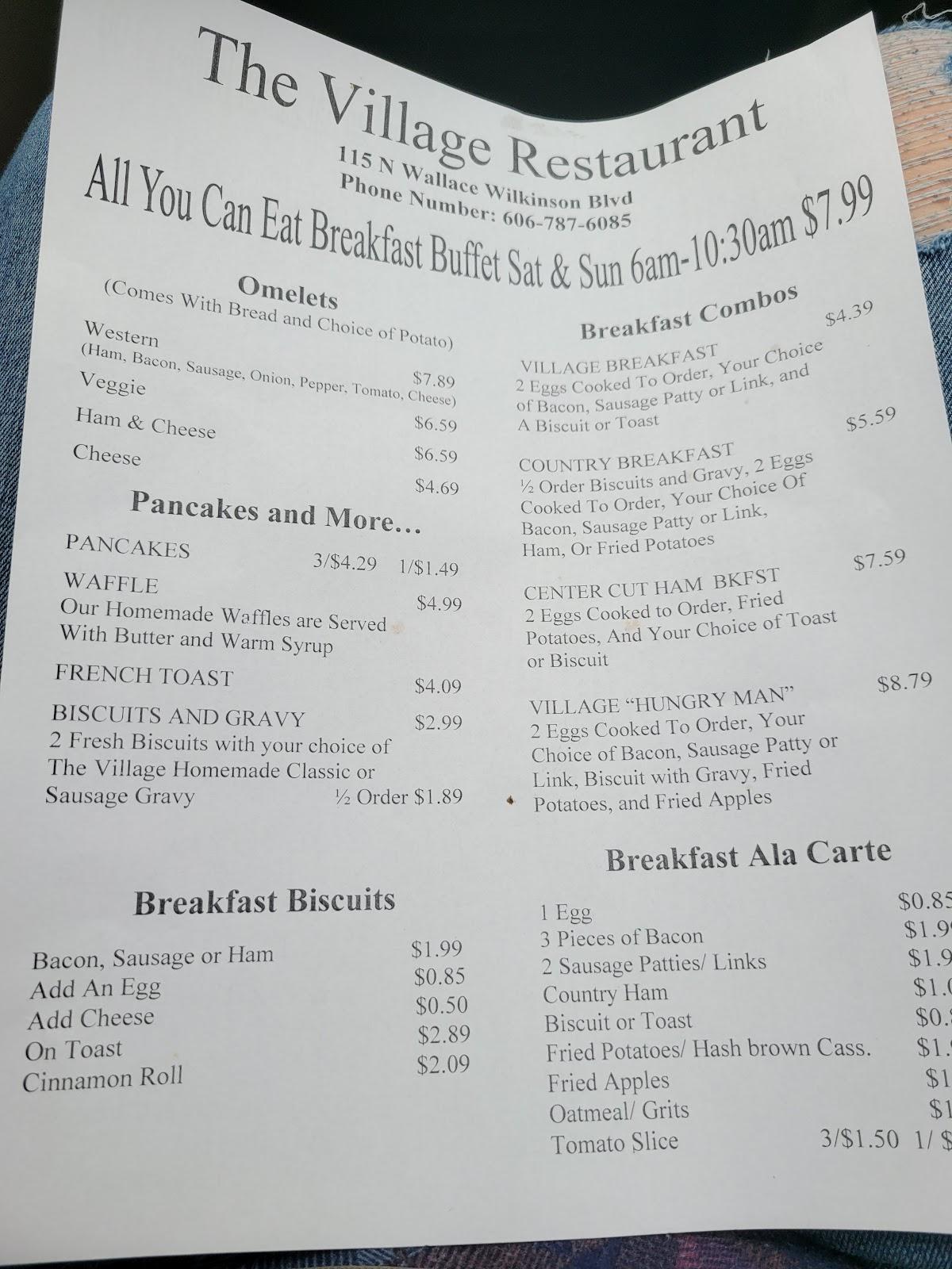 Menu at Village Restaurant, Liberty