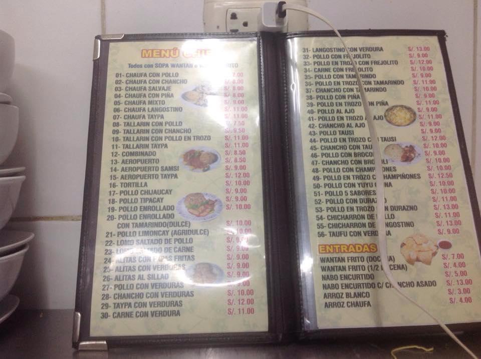 Carta del restaurante Chifa ASIA, Lince, Jirón Los Jazmines 384