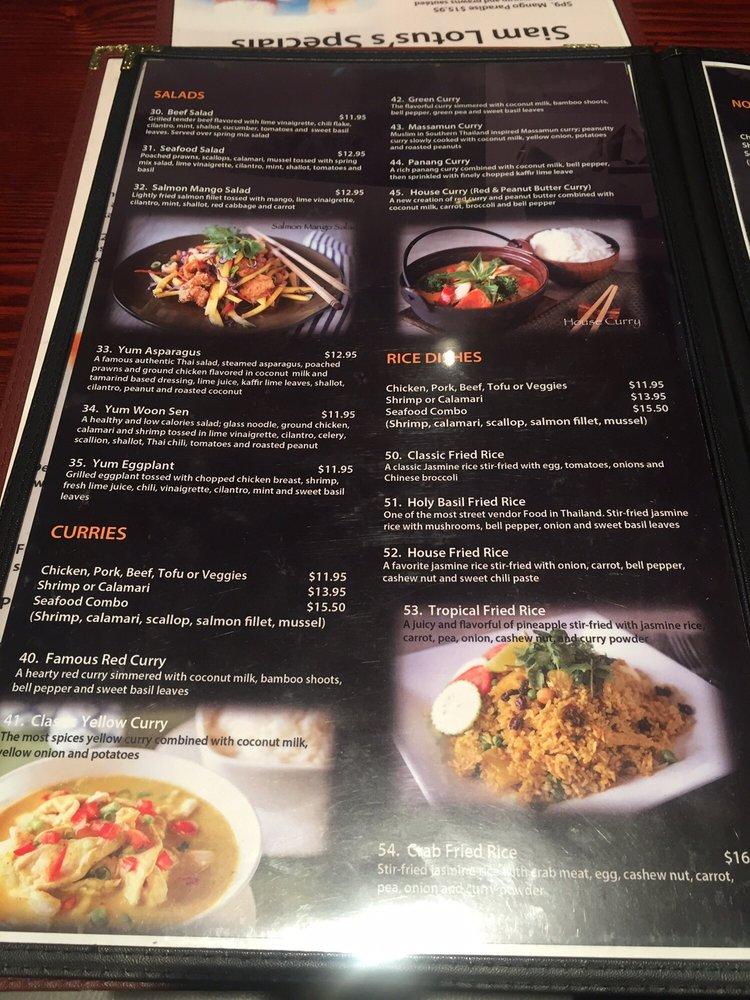 Menu at Siam Lotus Asian Kitchen & Bar, Beaverton
