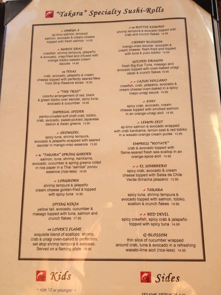 Menu at Takara Sushi & Asian Bistro restaurant, Cedar Park