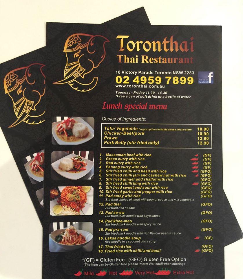 Menu at Toronthai Toronto restaurant, Toronto