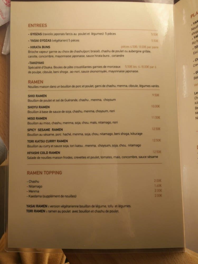 Menu at Umami ramen restaurant, Bordeaux