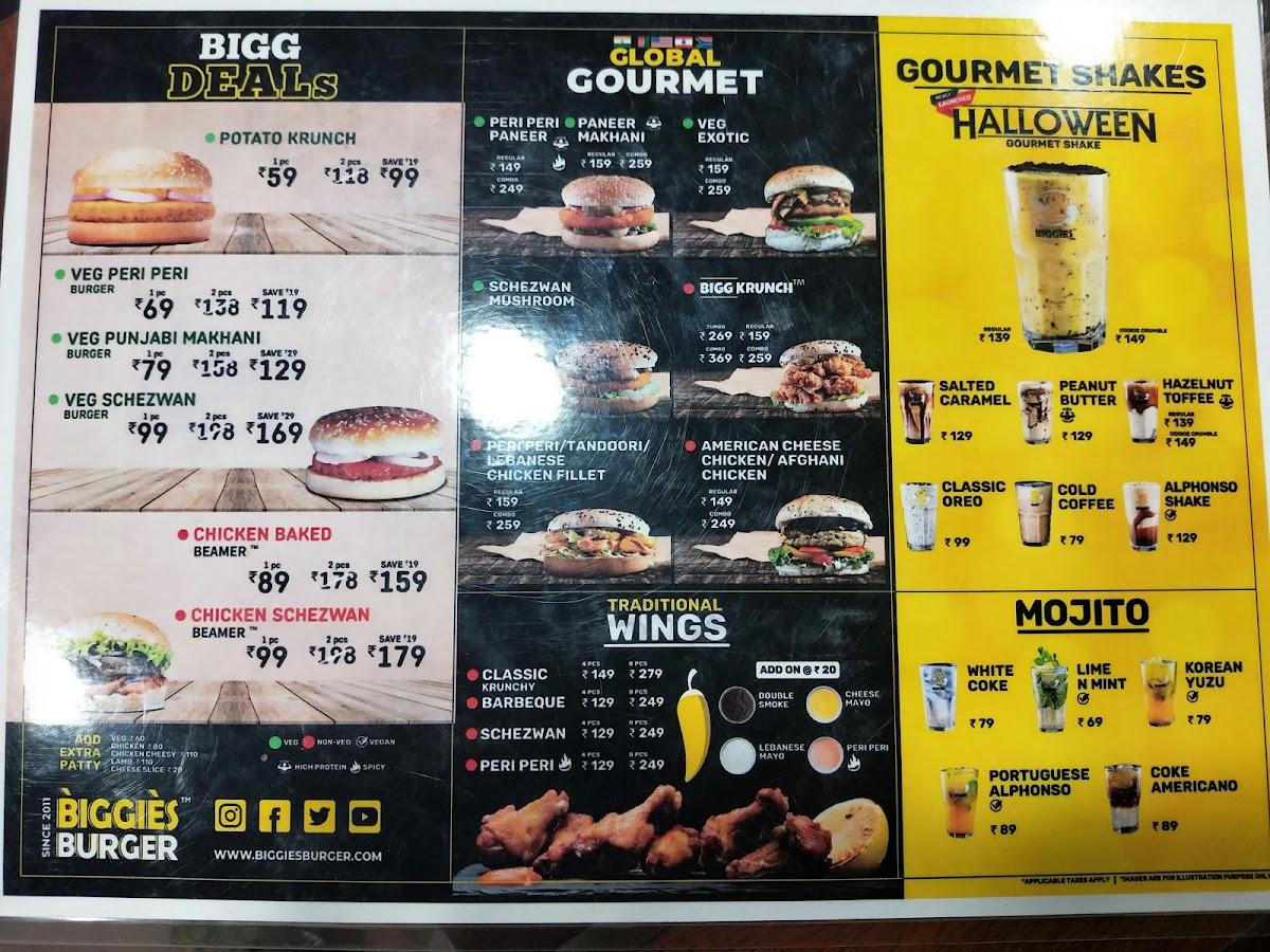 Menu at Biggies Burger : Peelamedu (Coimbatore), Coimbatore