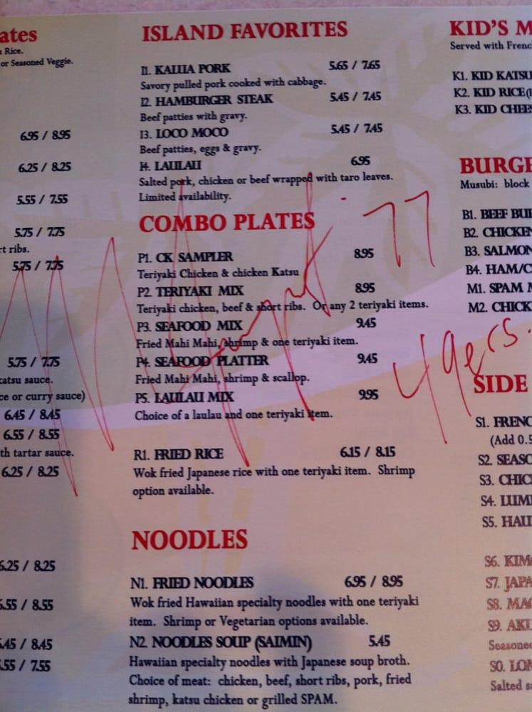 Menu at CK Hawaiian BBQ, Boise
