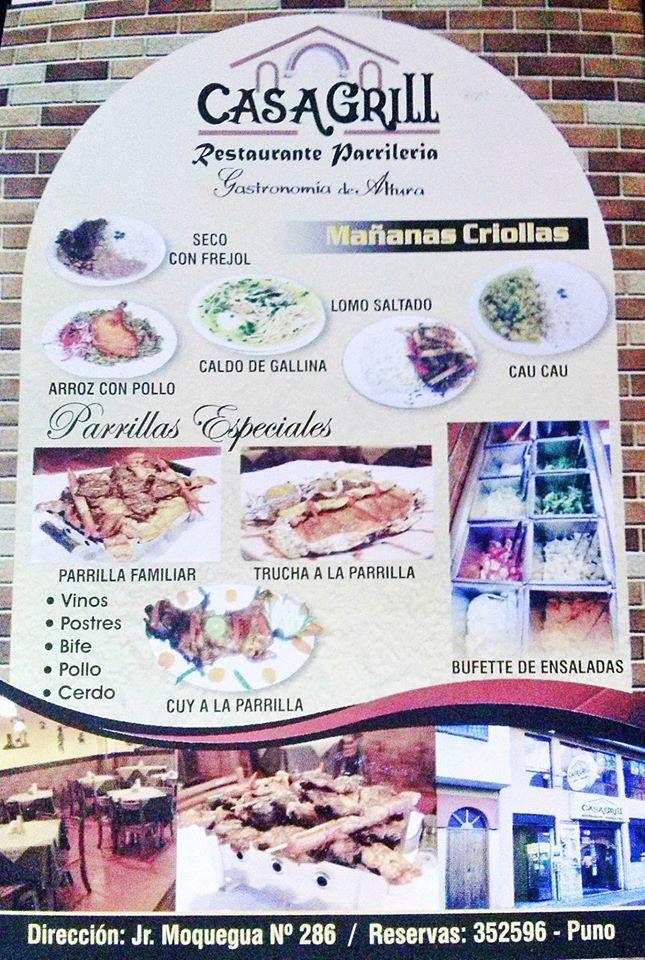 Carta del restaurante Casa Grill Puno, Puno