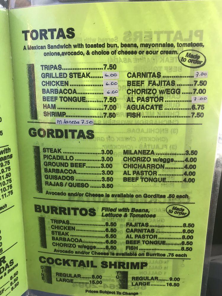 Menu at El Olmito Mexican Grocery restaurant, Muscatine