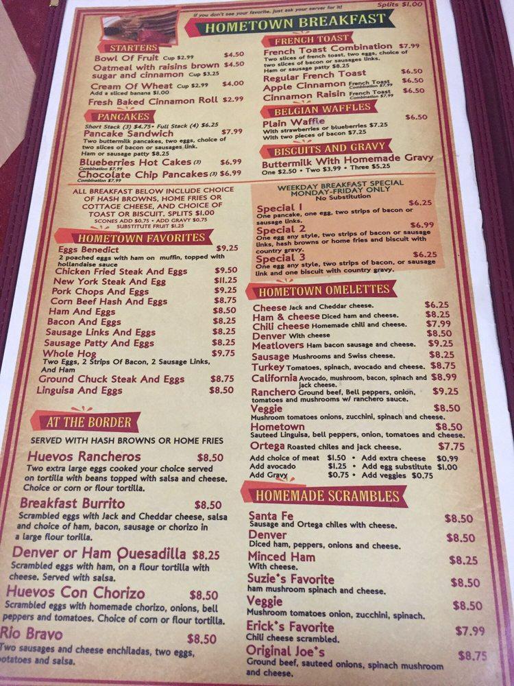 Menu at Hometown Café cafe, Reno