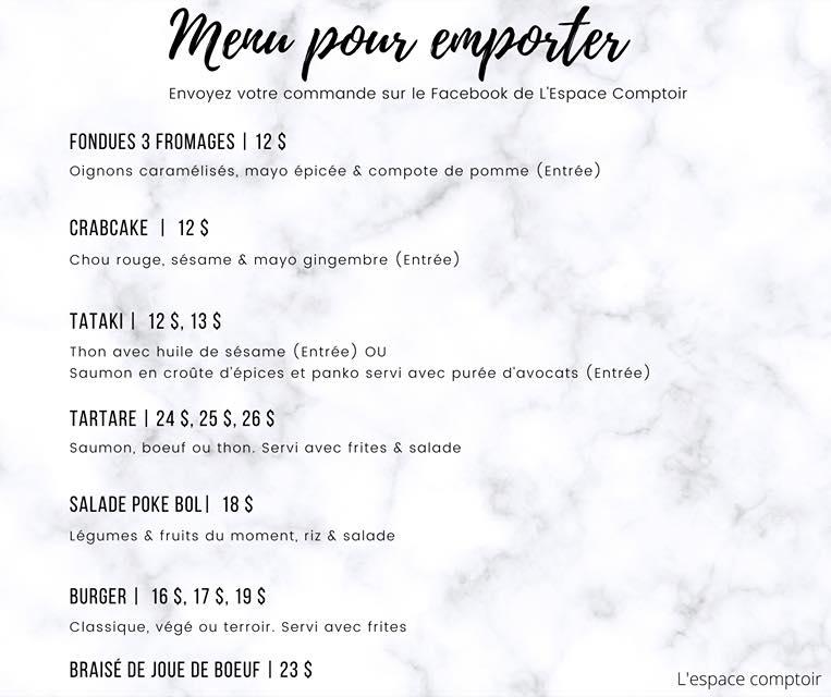 Carta del restaurante L'Espace Comptoir, Repentigny