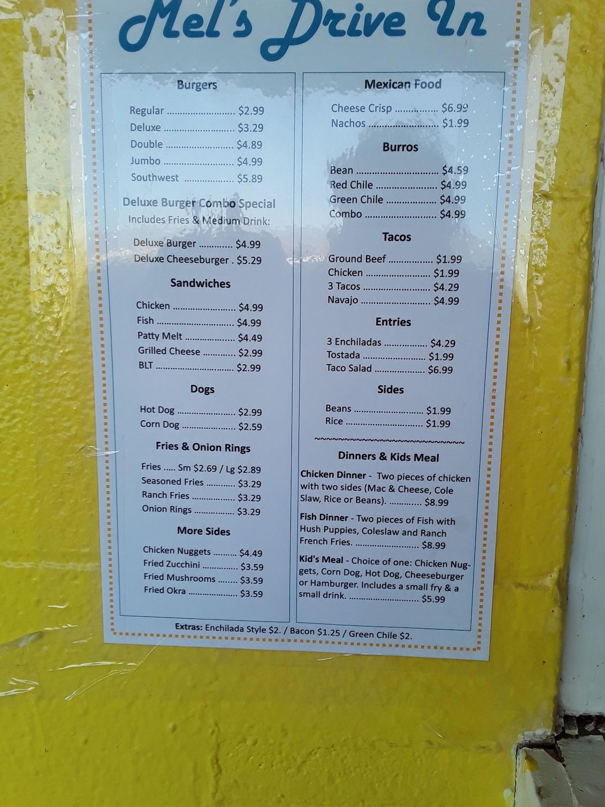 Carta del restaurante Mel's Drive In, San Manuel