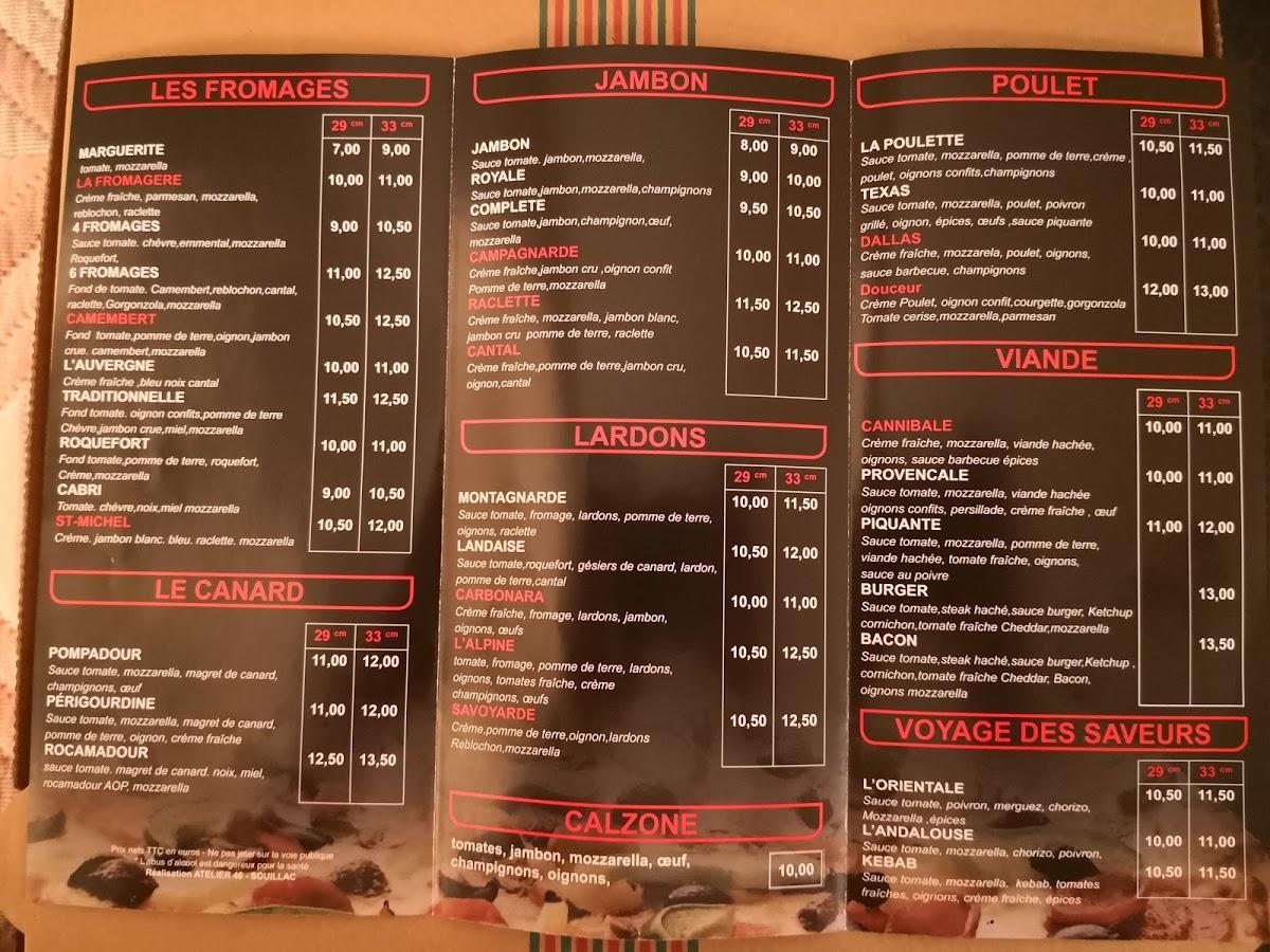 Menu at Pizzaquito pizzeria, Objat