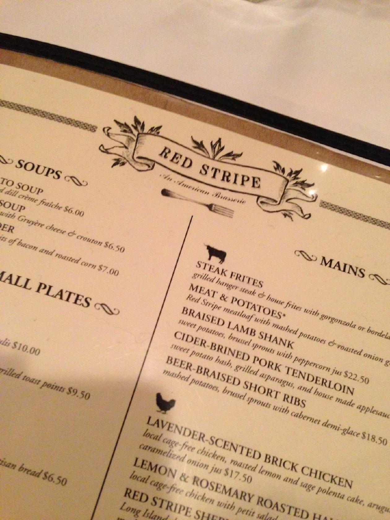 Menu at Red Stripe restaurant, Providence