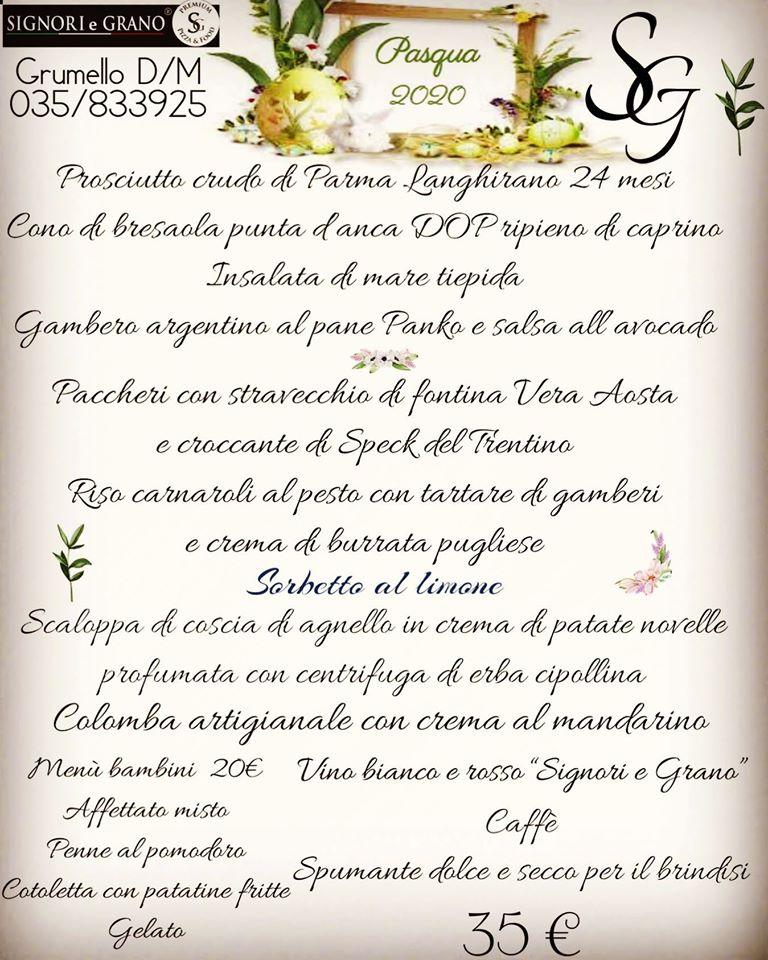 Menu at Signori e grano restaurant, Grumello del Monte