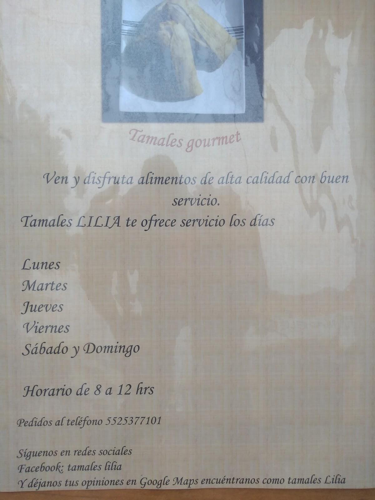 Carta del restaurante Tamales Lilia, Ciudad del México