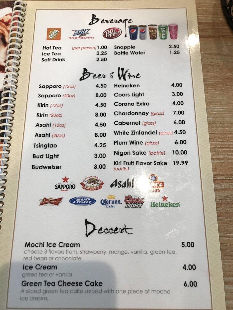 Menu at Yamamori Japanese Restaurant, Dinuba