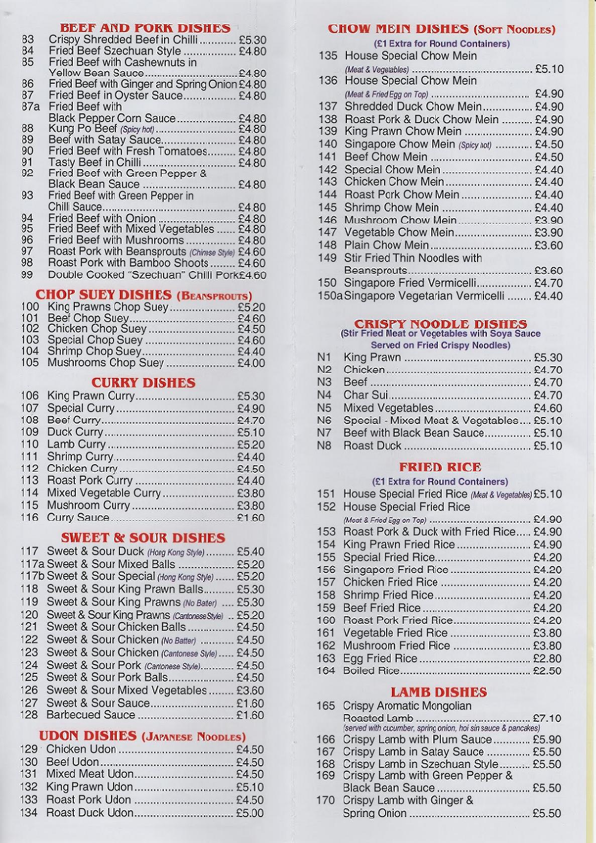 Menu at Yi Hua fast food, Clacton-on-Sea