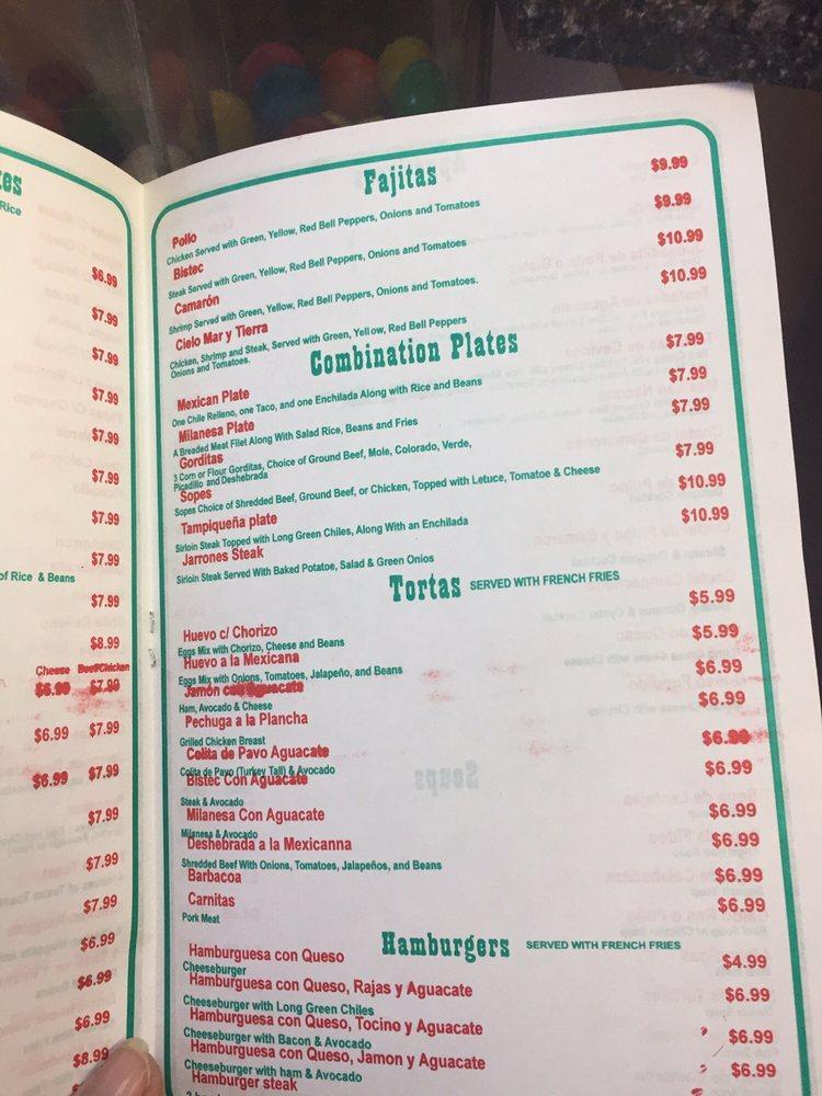 Carta del restaurante Los Jarrones, Canutillo, Doniphan Dr