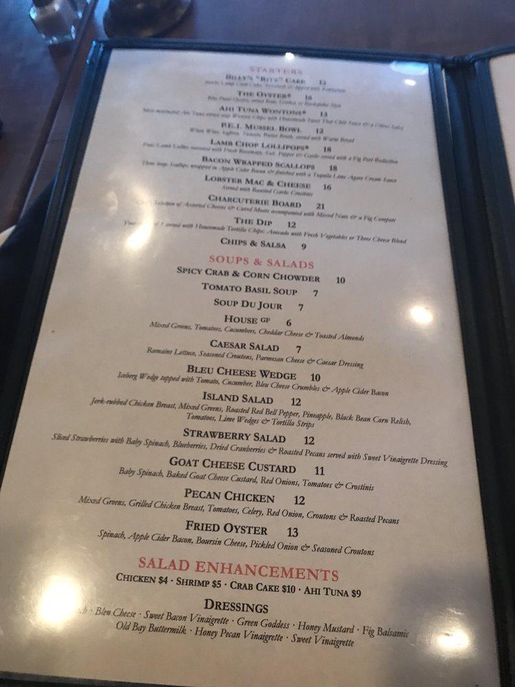Menu at BILLY’S steakhouse, Roanoke